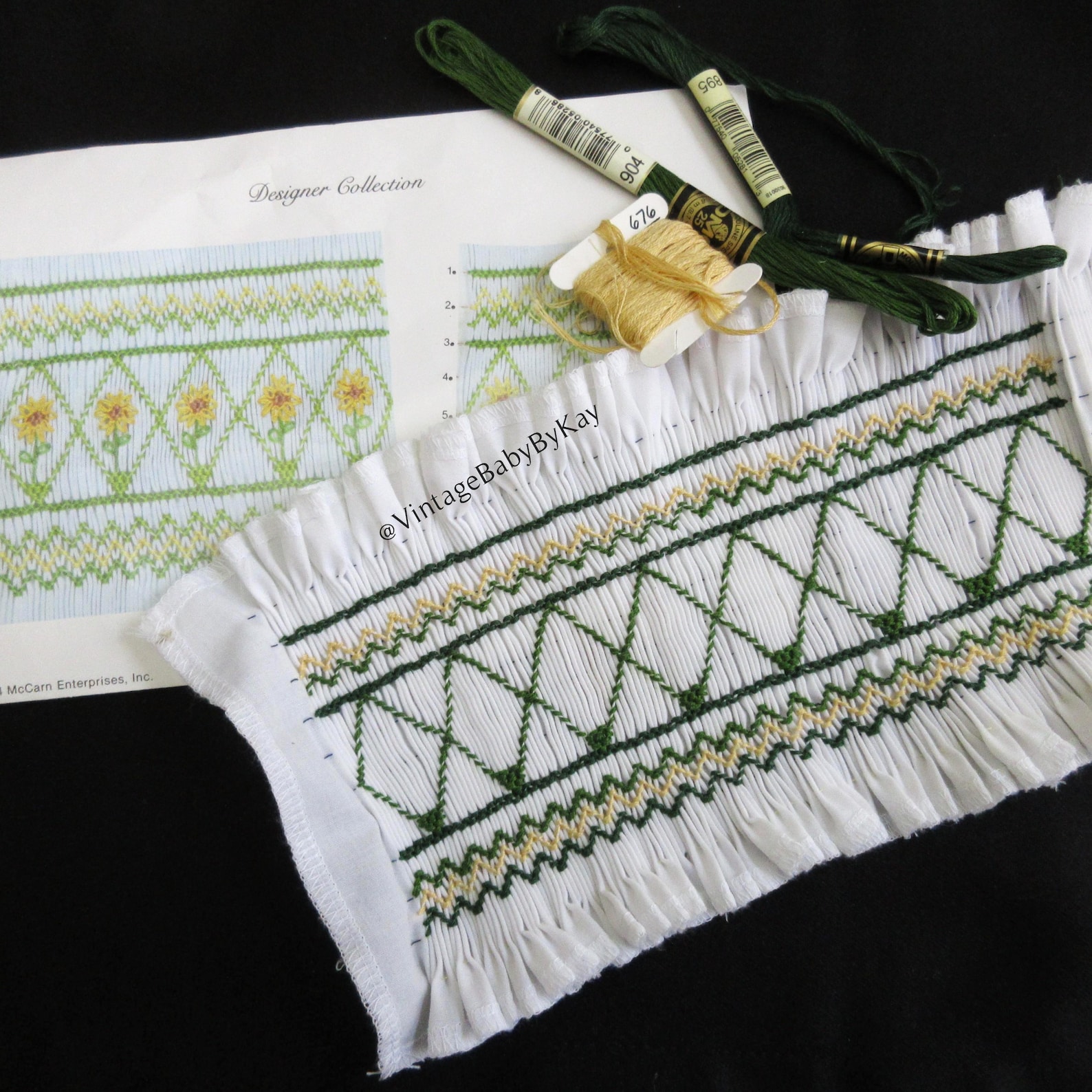 Hand Smocked Insert Ready to Embellish or Upcycle, 9 Row Geometric ...
