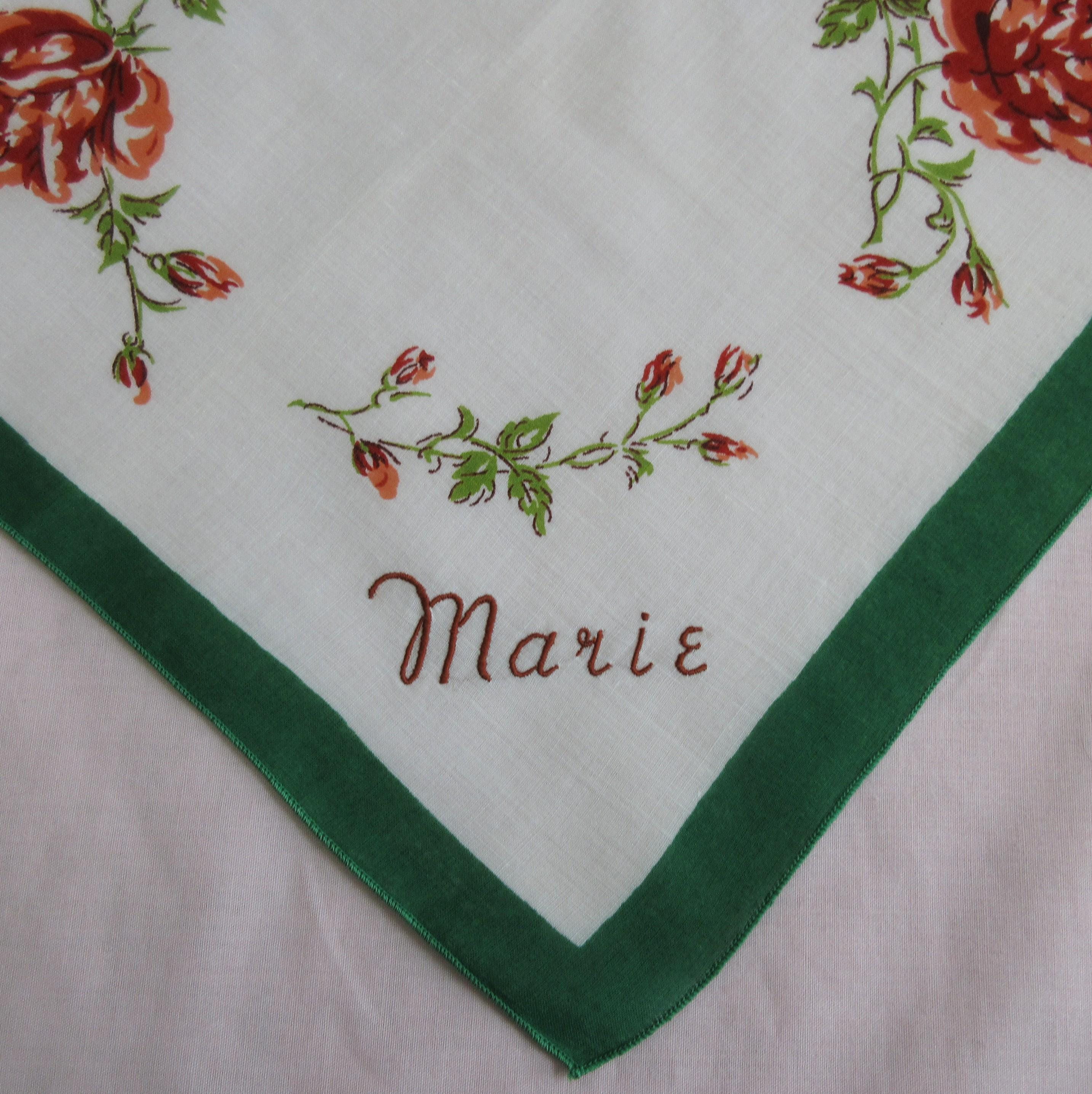 Marie Monogram Hanky Vintage Handkerchief Rose Floral Print Hanky With ...