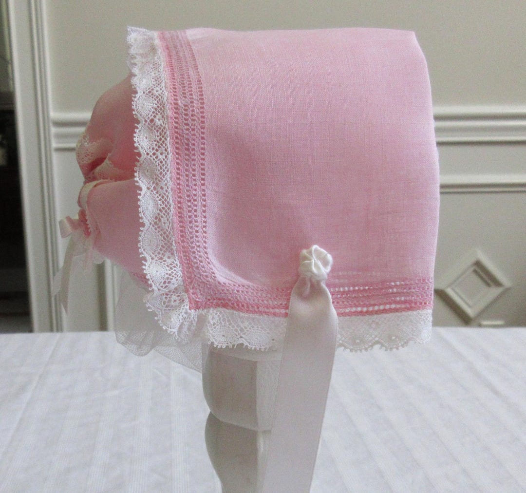 Heirloom Hanky Bonnet Pink Linen With Heirloom Lace and Hemstitching ...
