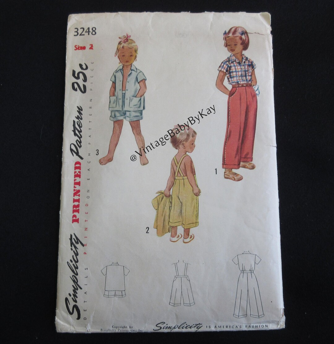 Simplicity 3248 Size 2 Child Pants 3 Lengths With Optional Suspenders, Short Sleeve Shirt ...