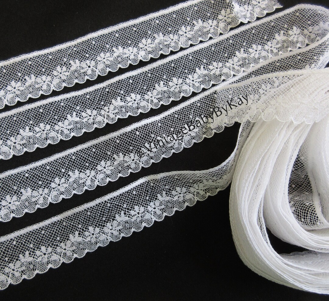 Lace Yardage Edging White Floral & Dot Pattern, 1" Wide Imported French ...