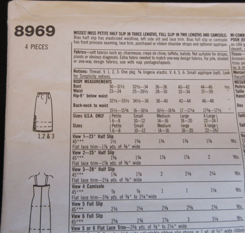 Simplicity 8969 OR 9374 Slip Half Slip and Camisole Adult - Etsy