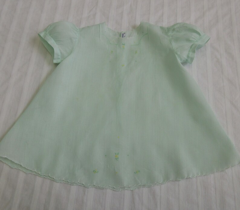 Mint Green Baby Dress With Embroidery, Tucks and Scallops, All Cotton ...