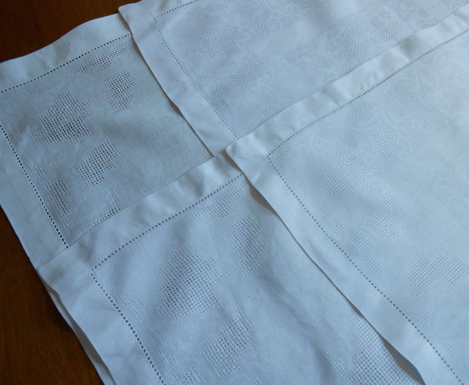 4 Linen Damask Napkins Rose Floral With Openwork Vintage Set - Etsy