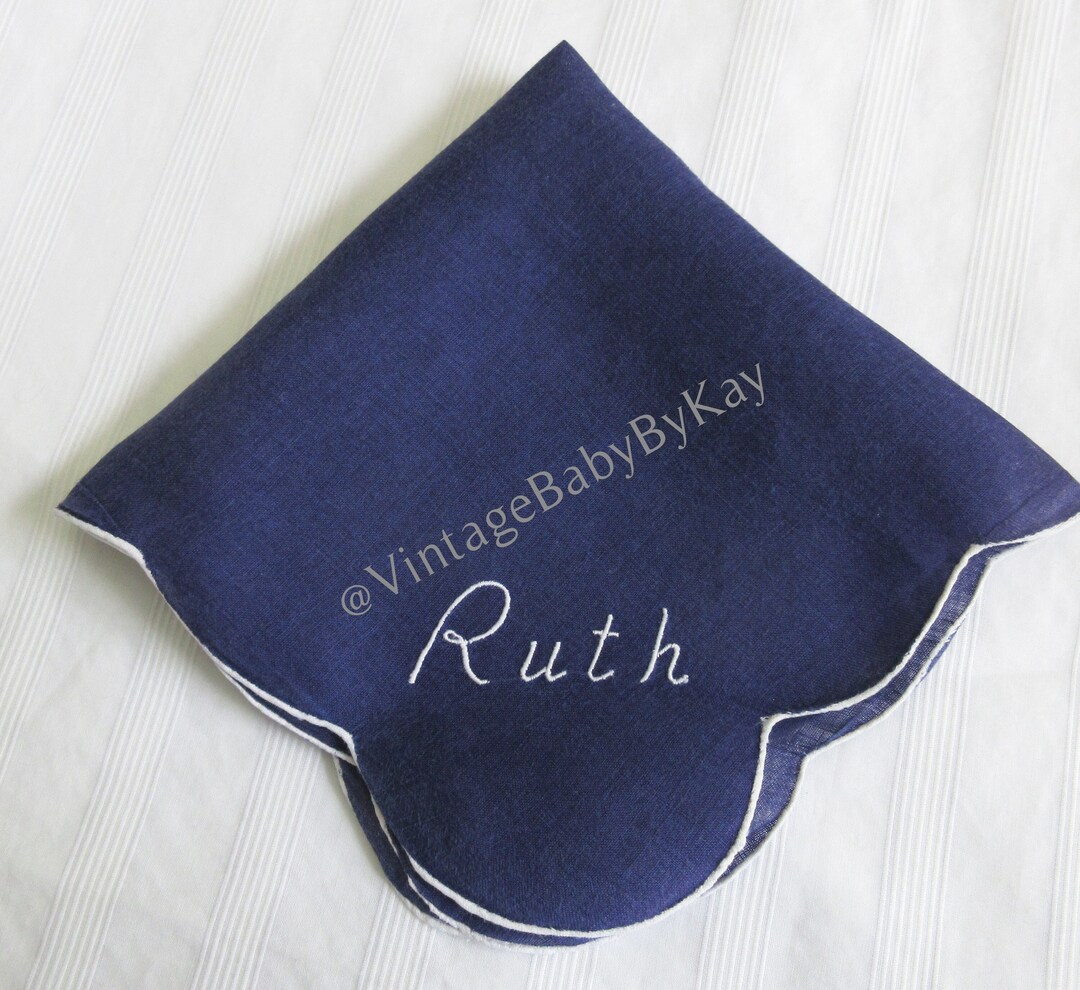 Ruth Monogram Hanky Vintage Dark Blue Linen Handkerchief With White ...
