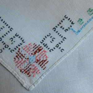 Embroidered Table Topper Bright Colors on Cream Linen Square - Etsy