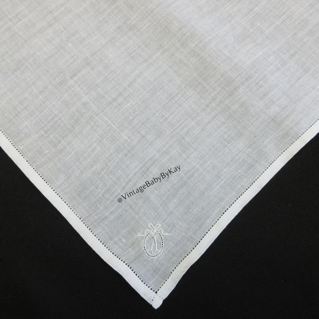 A Monogram Hanky White Embroidery on Linen, Hemstitched Hem Wedding ...