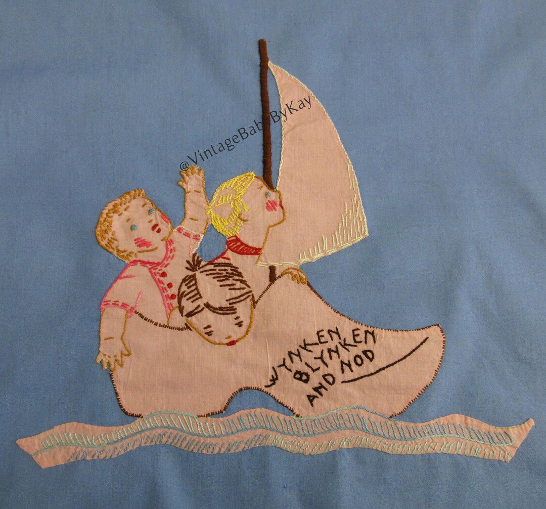 Baby Coverlet Crib Sheet or Pram Cover, Nursery Rhyme Applique and Hand ...