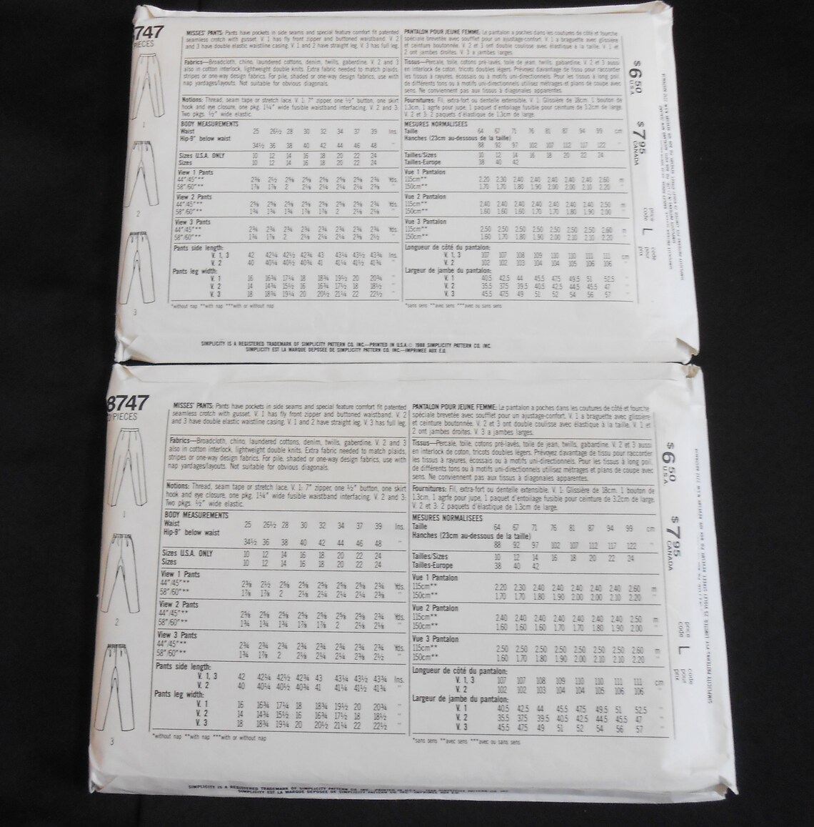 Simplicity 8747 Pants in 3 Styles Long Slacks W Pockets & | Etsy