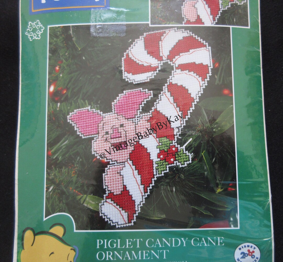 Piglet Candy Cane Ornament Kit, Disney Pooh Character Counted Cross ...