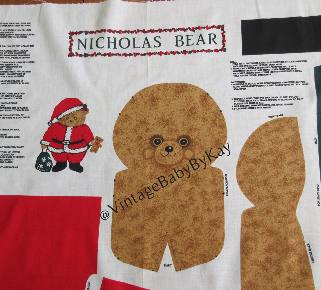 Nicholas Bear Fabric Panel to Cut and Sew, Christmas Bear Soft Toy or ...