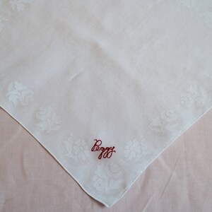 Peggy Monogram Hanky Vintage White Cotton Handkerchief With Berry Red ...