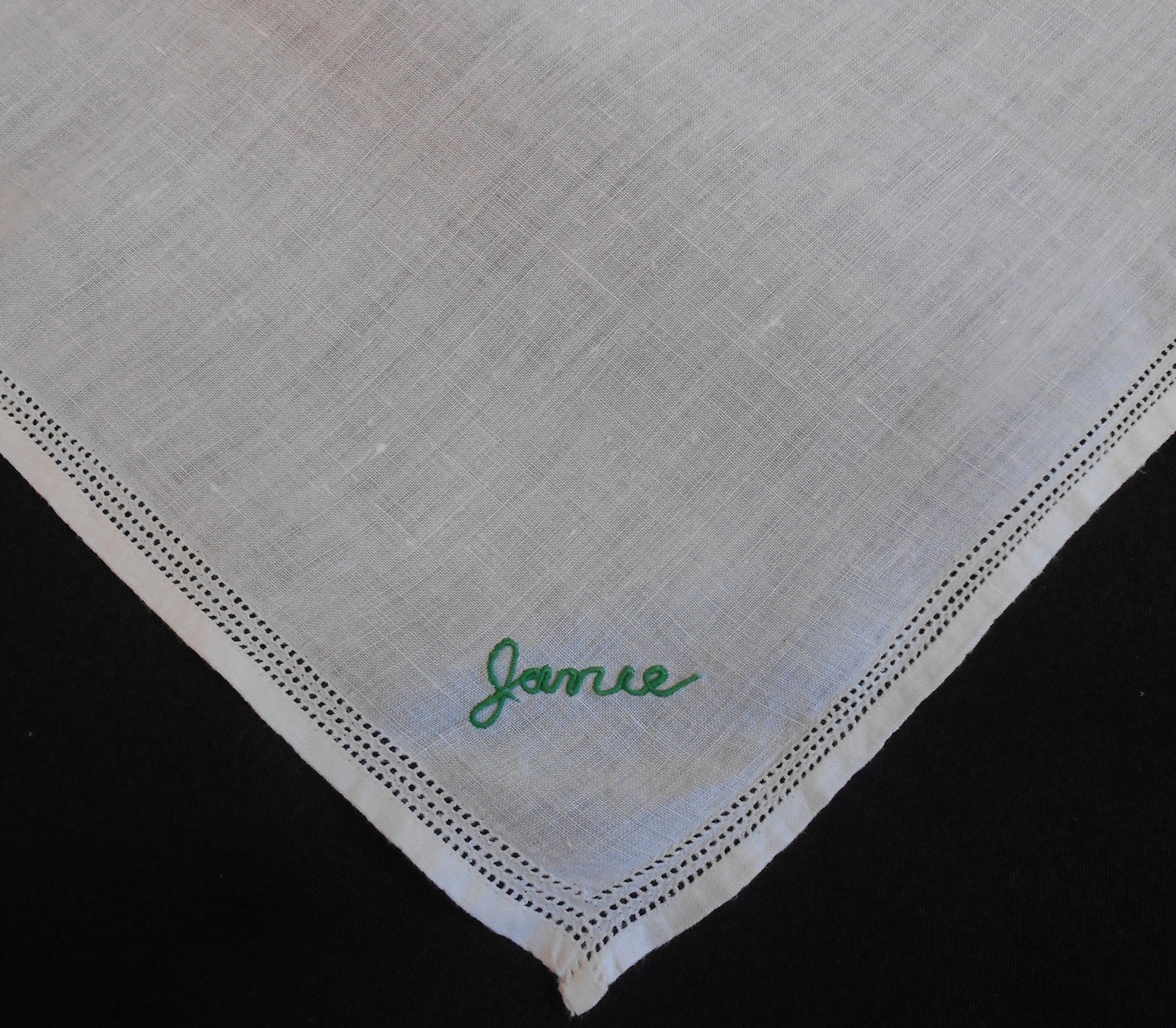 Janie Monogram Hanky Vintage White Linen Handkerchief With - Etsy