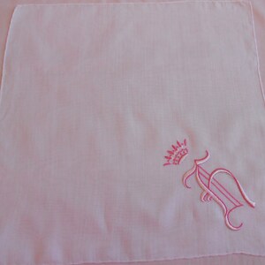 H Monogram Hanky With Crown Embroidery, Vintage Pink Cotton Wedding ...