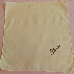 Gloria Monogram Vintage Yellow Cotton Hanky With Brown Embroidery ...