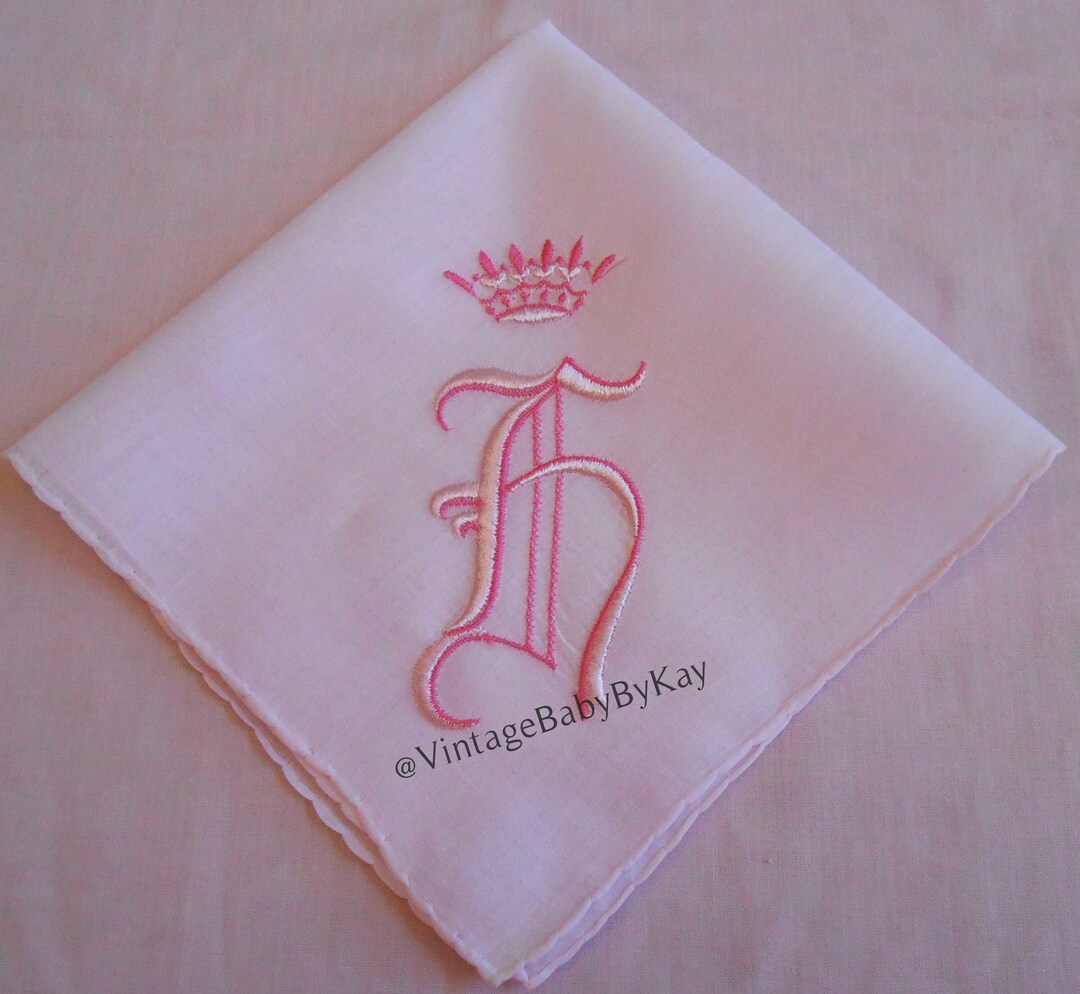 H Monogram Hanky With Crown Embroidery, Vintage Pink Cotton Wedding ...