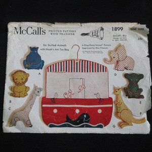 Mccall's 1899 Noah's Ark Toy Bag Pattern With 6 Stuffed Animals ...