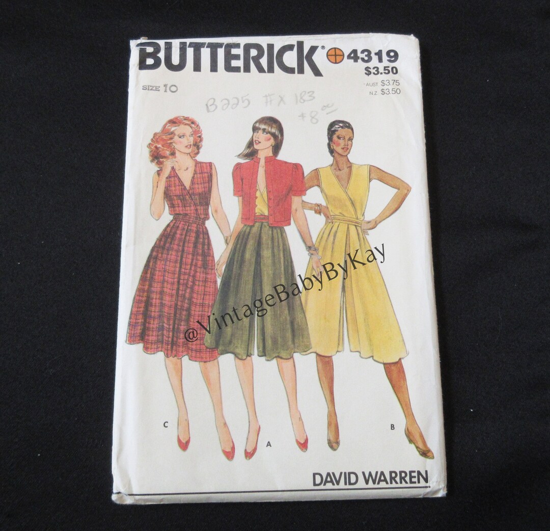 Butterick Pattern 4319 Designer David Warren Size 10 Sleeveless Dress ...