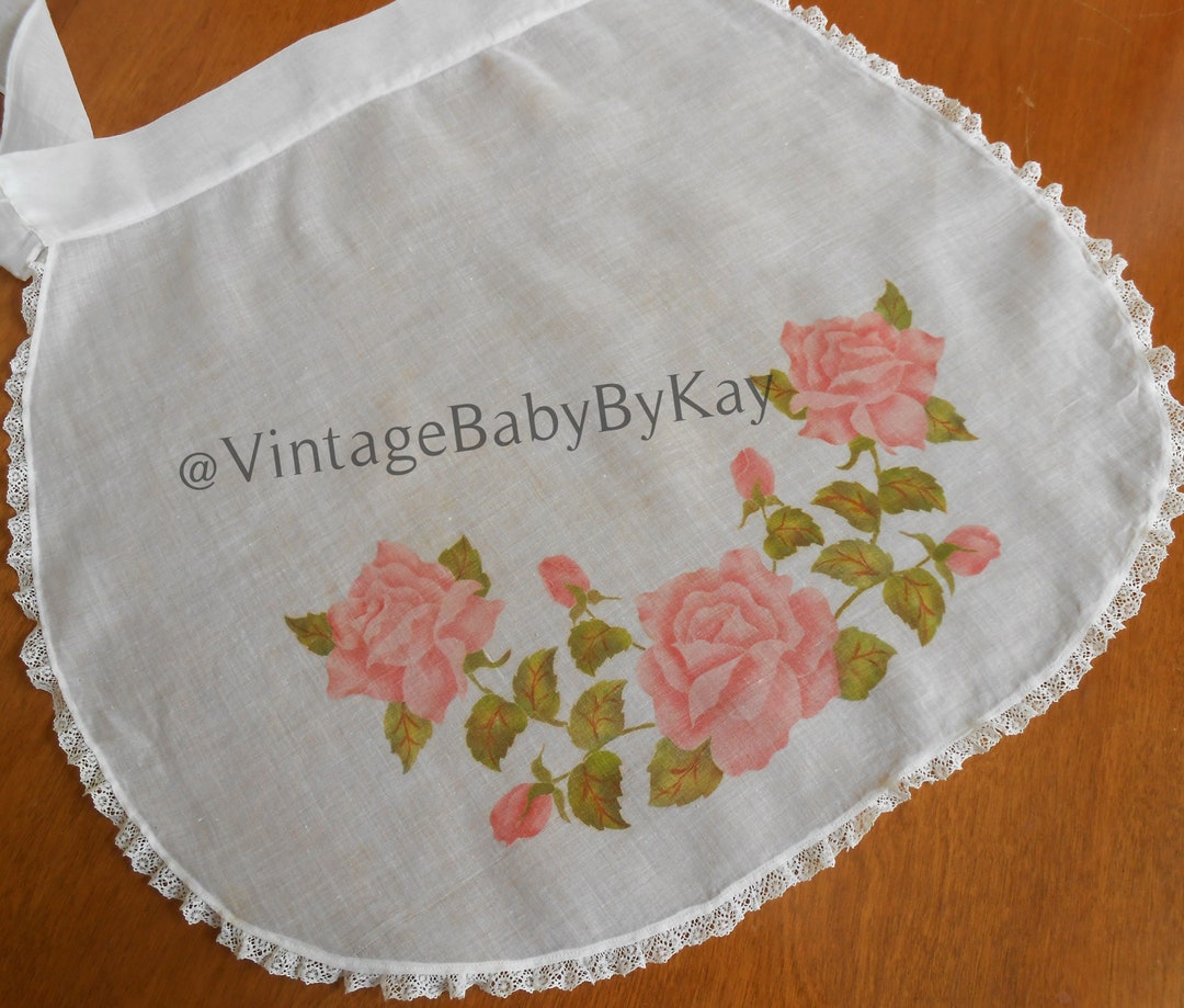 Organdy Apron With Lace Trim, Vintage Rose Print on Sheer Hostess Apron ...