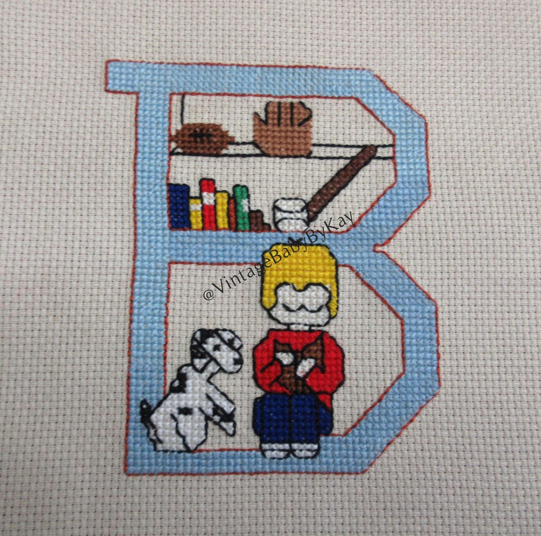 B is for Boy Sampler Cross Stitch Embroidery Completed Little Boy ...