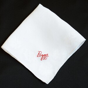 Peggy Monogram Hanky Vintage White Cotton Handkerchief With Berry Red ...