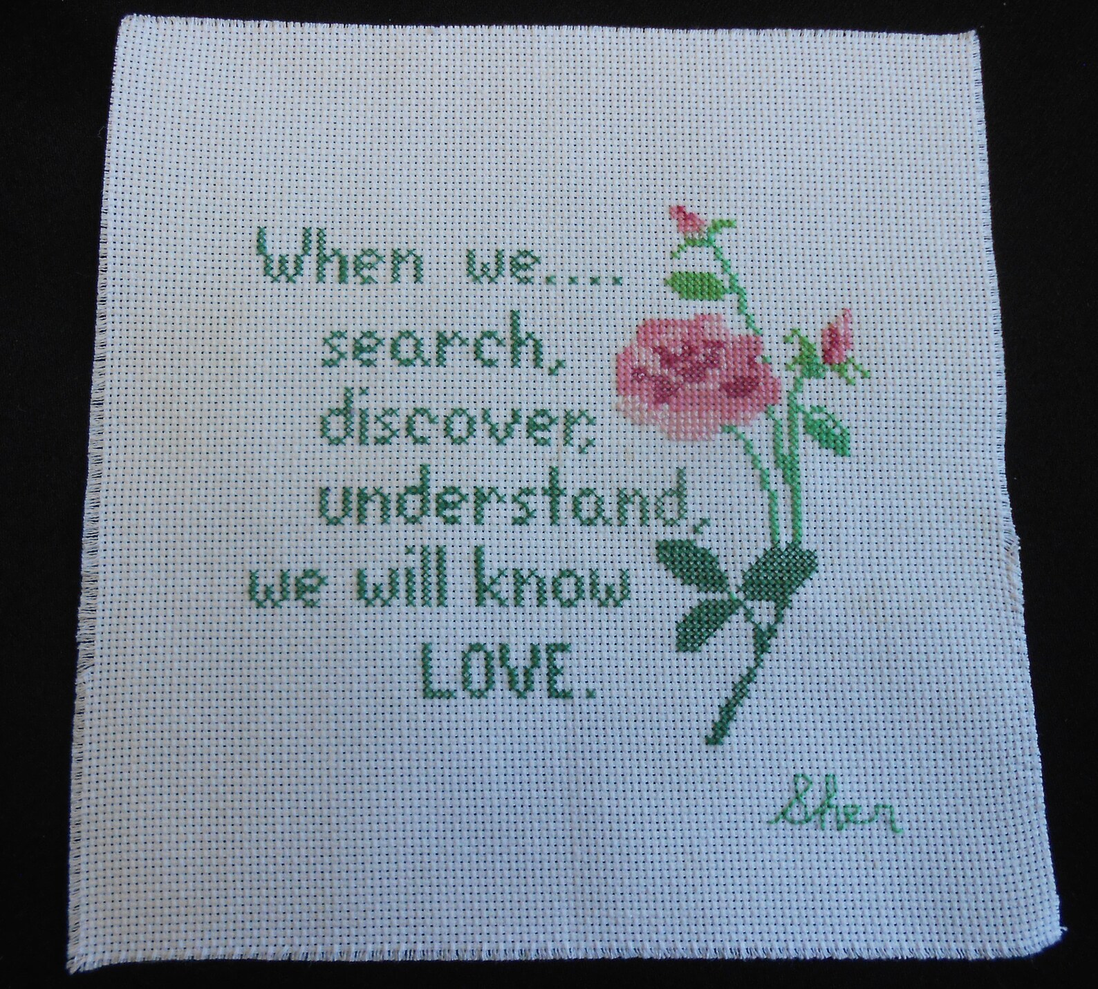 Love Poem Cross Stitch Embroidery Completed Rose Design Ready - Etsy