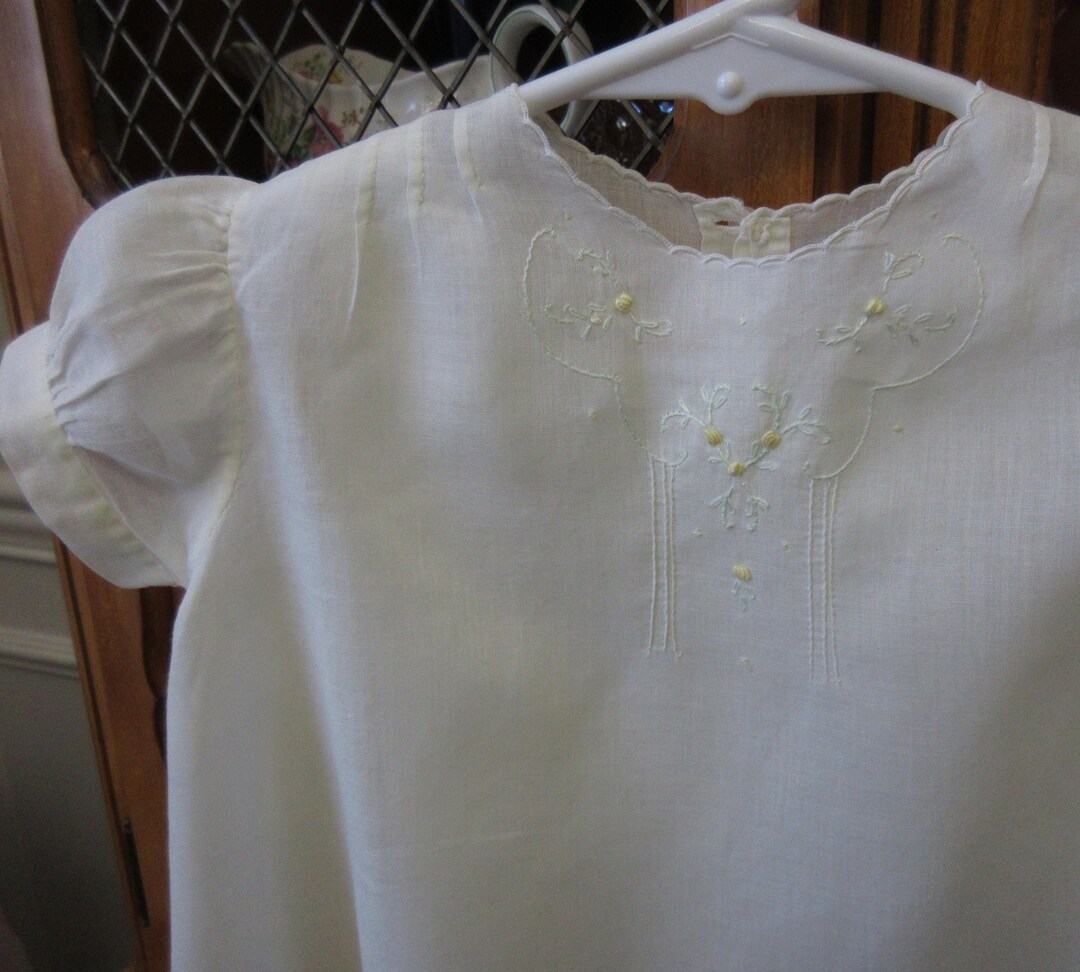 Pale YELLOW Baby Dress and Slip, Embroidery Tiny Tucks and Scallop Trim ...