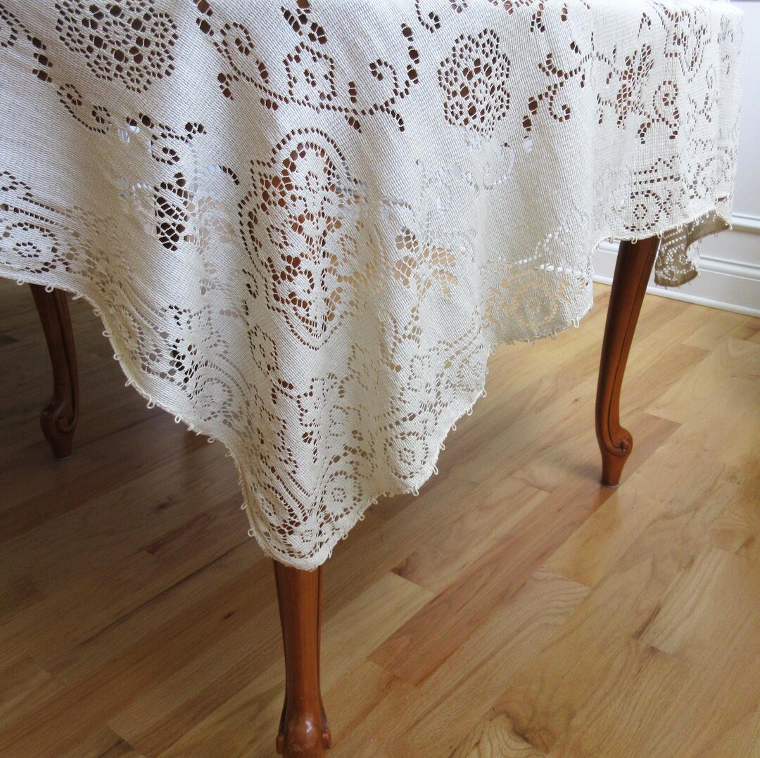 Quaker Lace Tablecloth Rectangle 48" X 77" Neutral ECRU Color Floral ...