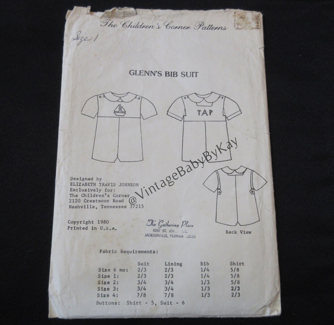 Children's Corner Pattern Glenn Size 1 Sewing Pattern Boy Romper ...