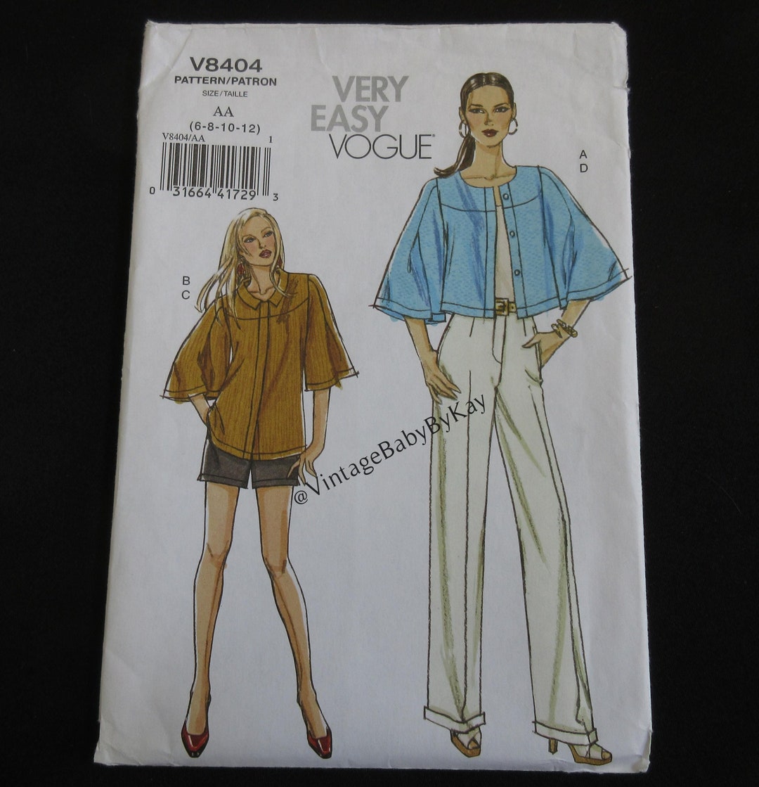 Vogue 8404 Size 6 12 Swing Jacket Shorts and Pants, Flared Jacket in 2 ...