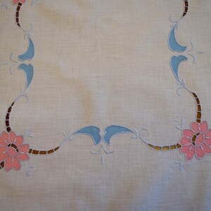 Appliqued Cutwork Tablecloth Bright Pastel Flowers Pink Blue Yellow W ...