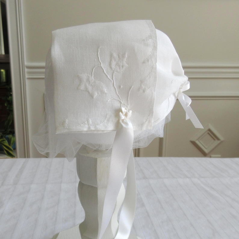 Small Heirloom Hanky Bonnet White Linen With Exquisite Madeira Applique ...
