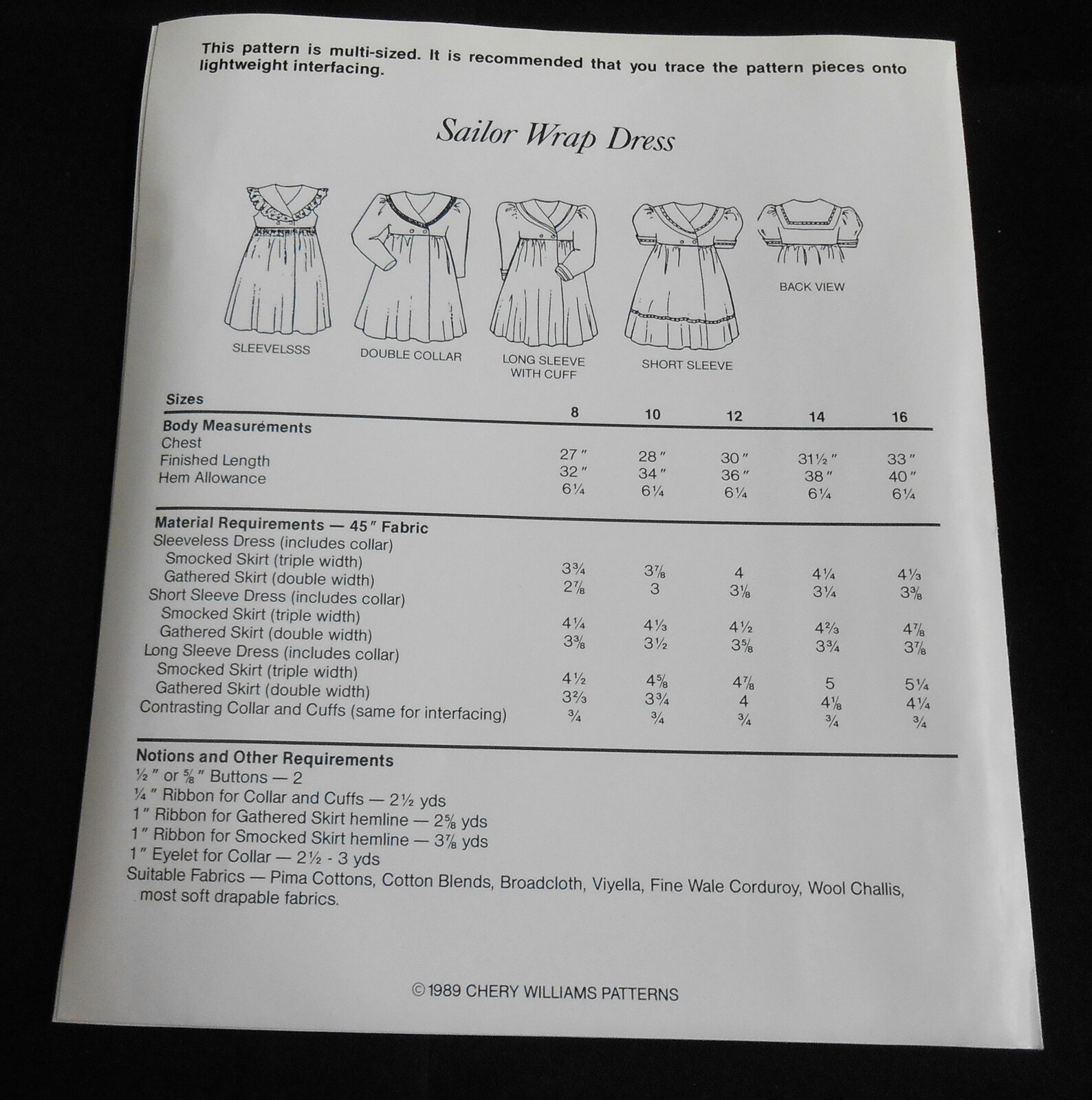 Chery Williams Pattern Sailor Wrap Dress Large Size 8 16 - Etsy