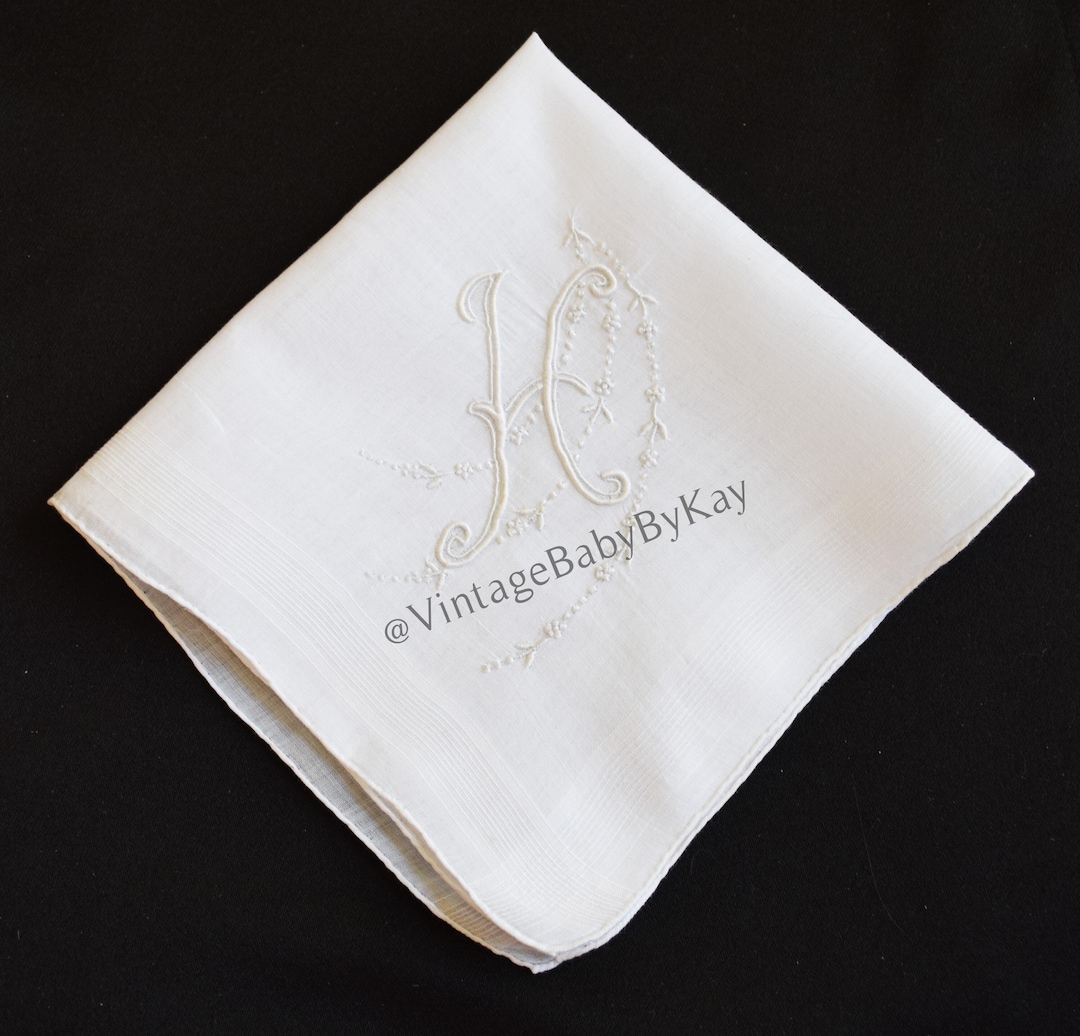 H Monogram Vintage Linen Hanky White on White Embroidery Hand Rolled ...
