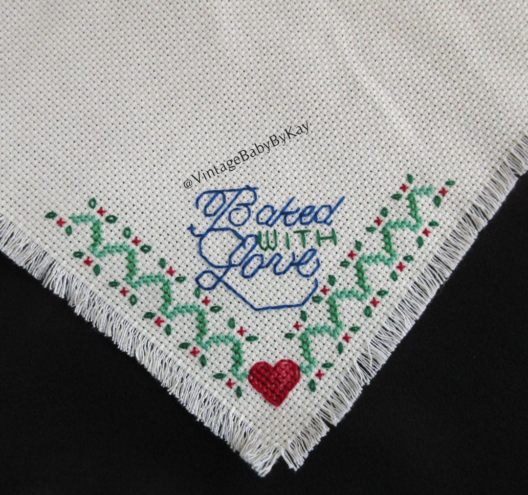 Bread Cloth Hand Embroidered "baked With Love," Vintage Roll Cover ...