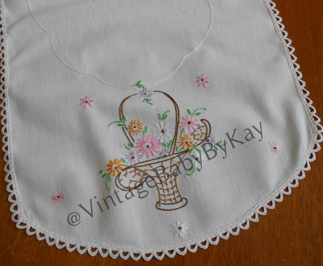 Embroidered Table Runner Vintage Hand Embroidery Pink Gold - Etsy