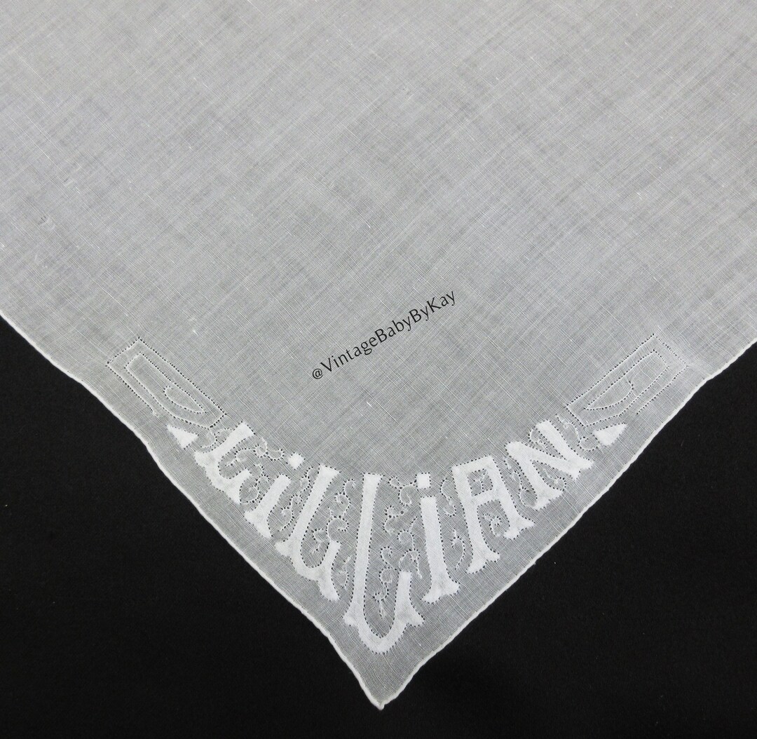 Lillian Monogram Vintage White on White Linen Wedding Hanky Madeira ...