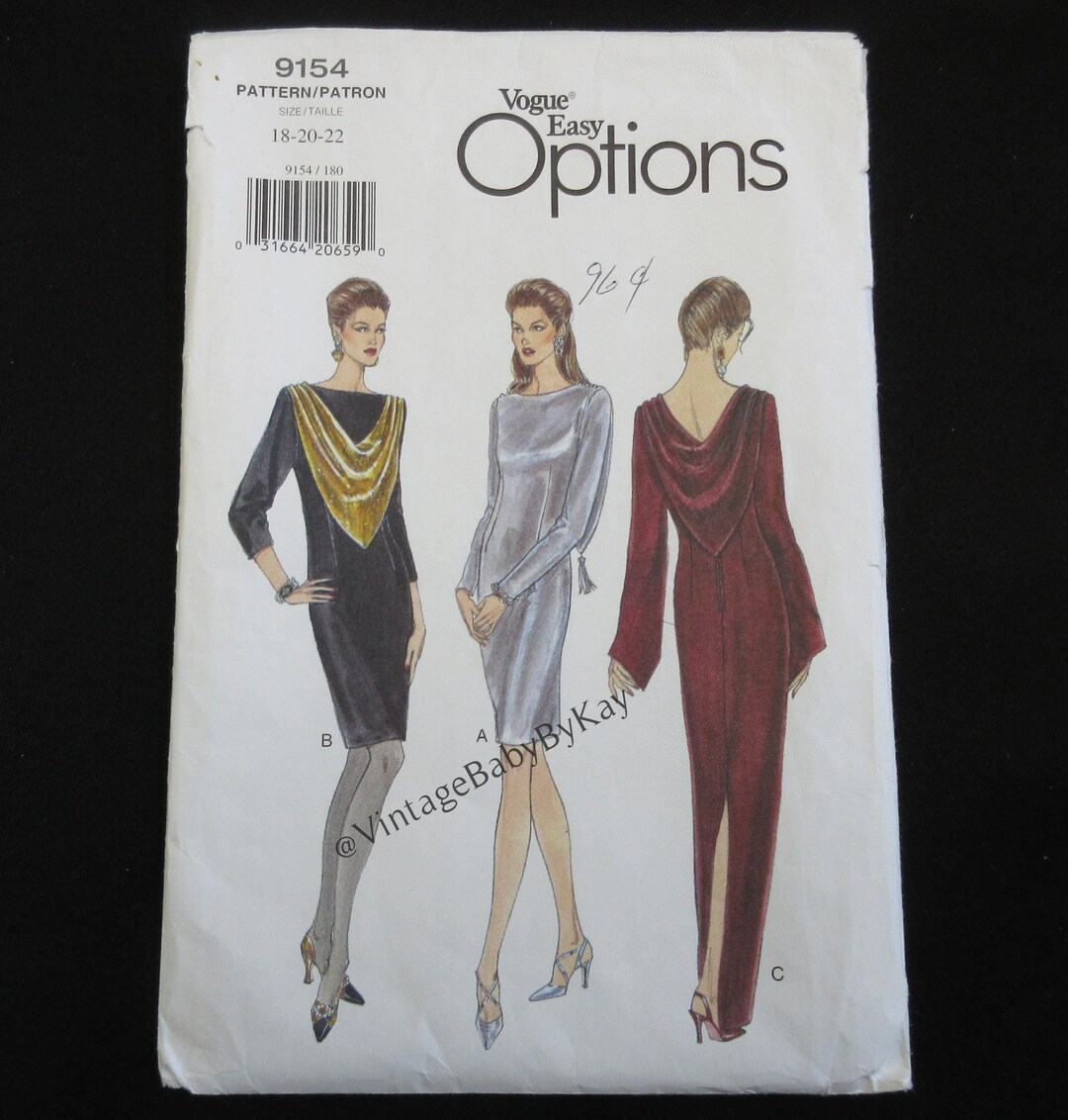 Vogue Pattern 9154 Size 18-20-22 Cocktail Evening Gown, Formal Dress ...