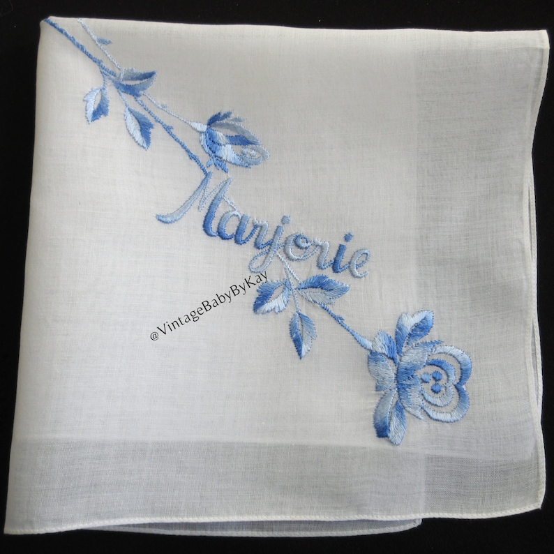Marjorie Monogram Hanky Vintage White Cotton Handkerchief Variegated ...