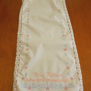 Lord's Prayer Runner Hand Embroidered Vintage Table Runner With Lace ...
