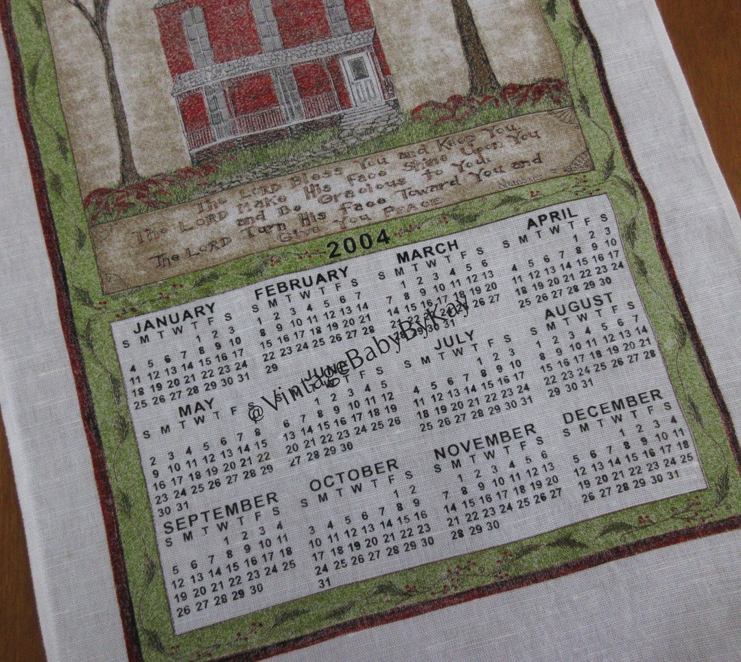 2004 Calendar Towel Linen Kitchen Tea Towel Vtg Birthday Gift 2004 Baby ...