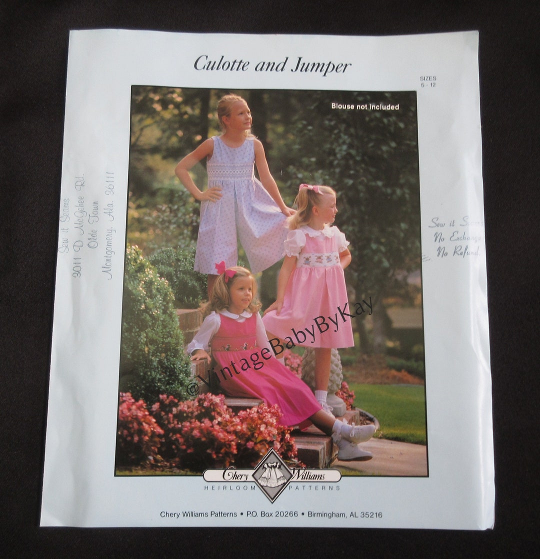 Chery Williams Pattern Culotte and Jumper Size 5 12 Sewing Pattern Girl ...