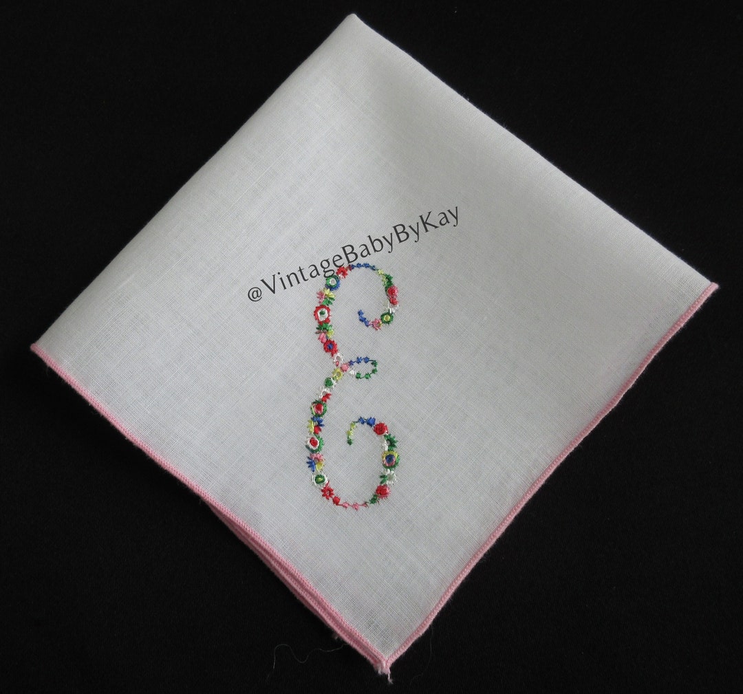 E Monogram Vintage White Hanky Petit Point Embroidered Wedding ...
