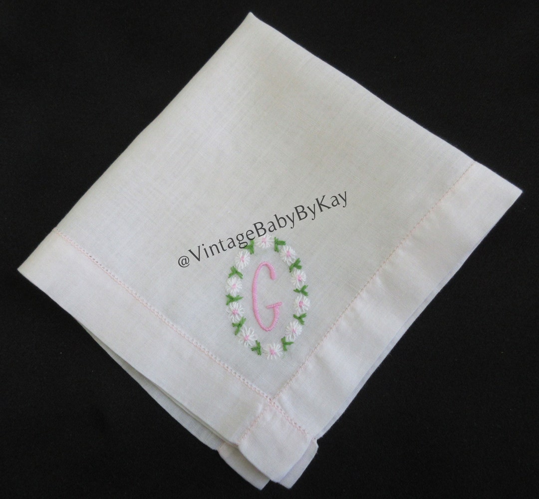 G Monogram Hanky Vintage Pink Cotton Handkerchief Pink Monogram Daisy ...