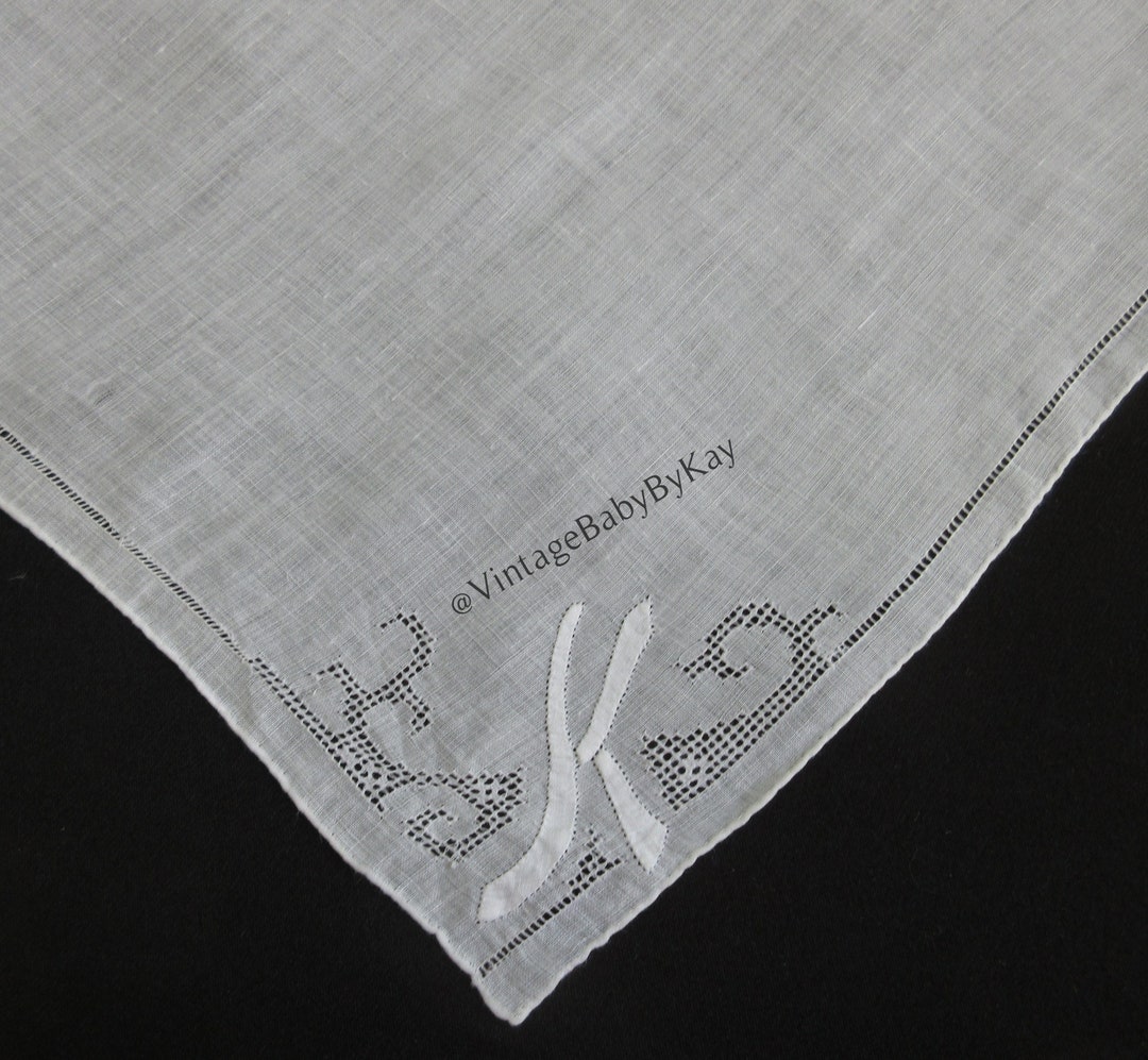 K Monogram Vintage Hanky Madeira Applique White on White Linen With ...
