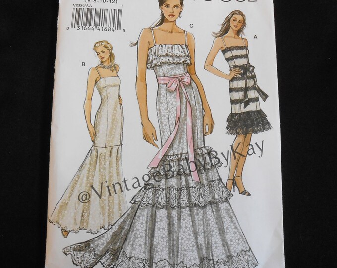 Vogue Pattern 8389 Size 6 - 8 - 10 - 12 Fitted Formal Gown W Flounce ...