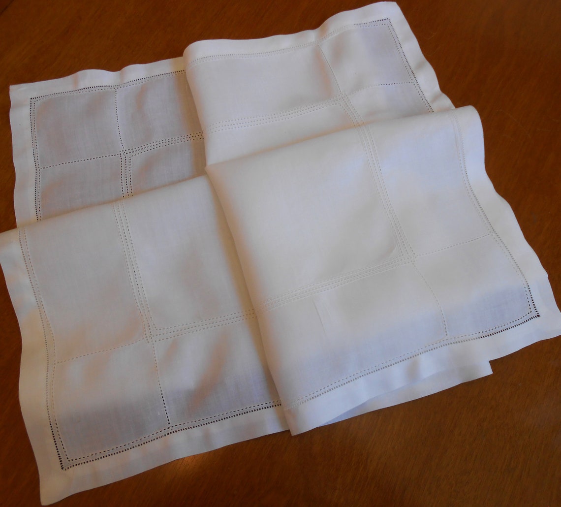 Square Linen Tablecloth Vintage White on White Hemstitched Hem - Etsy