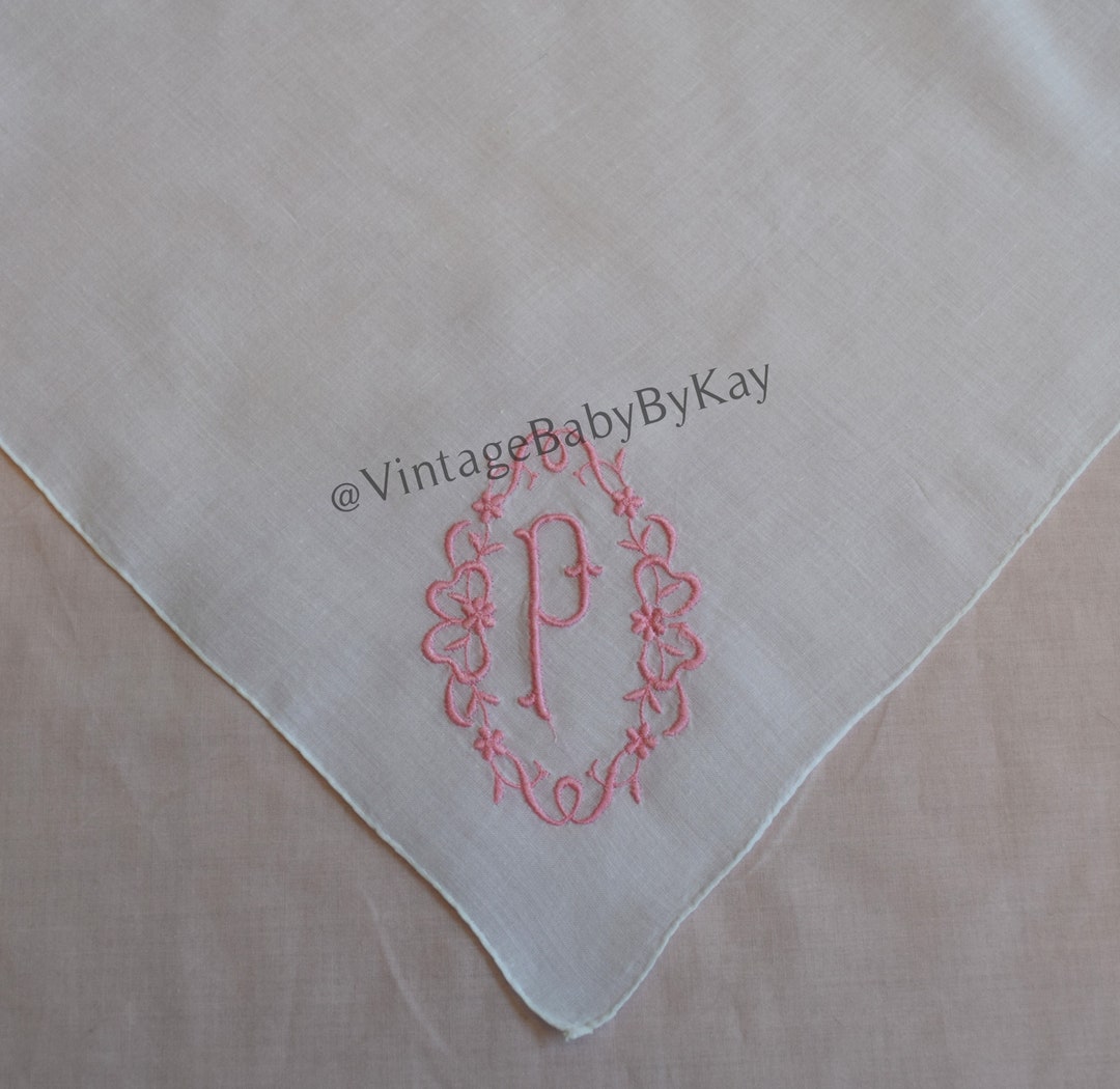 P Monogram Vintage White Hanky Wedding Handkerchief Medium Pink ...