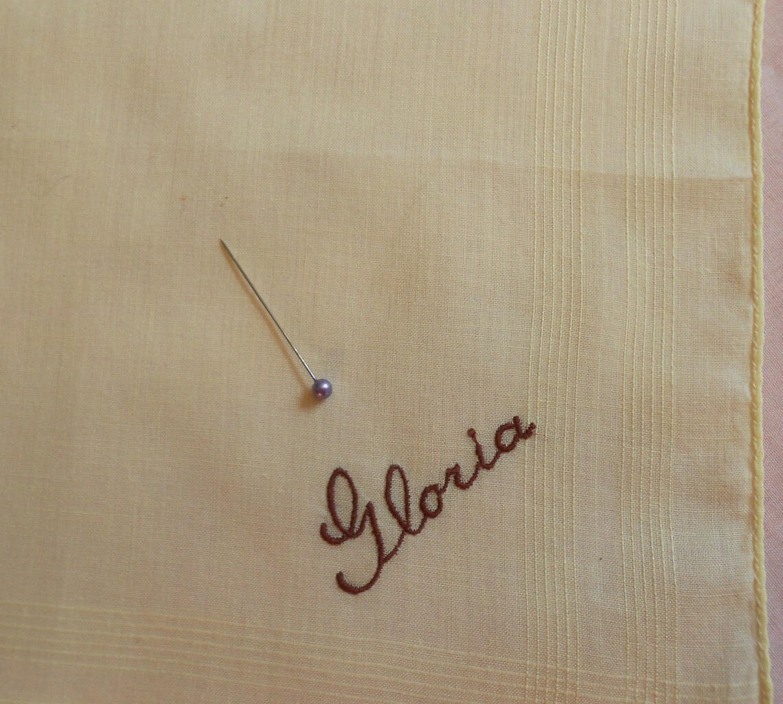 Gloria Monogram Vintage Yellow Cotton Hanky With Brown - Etsy