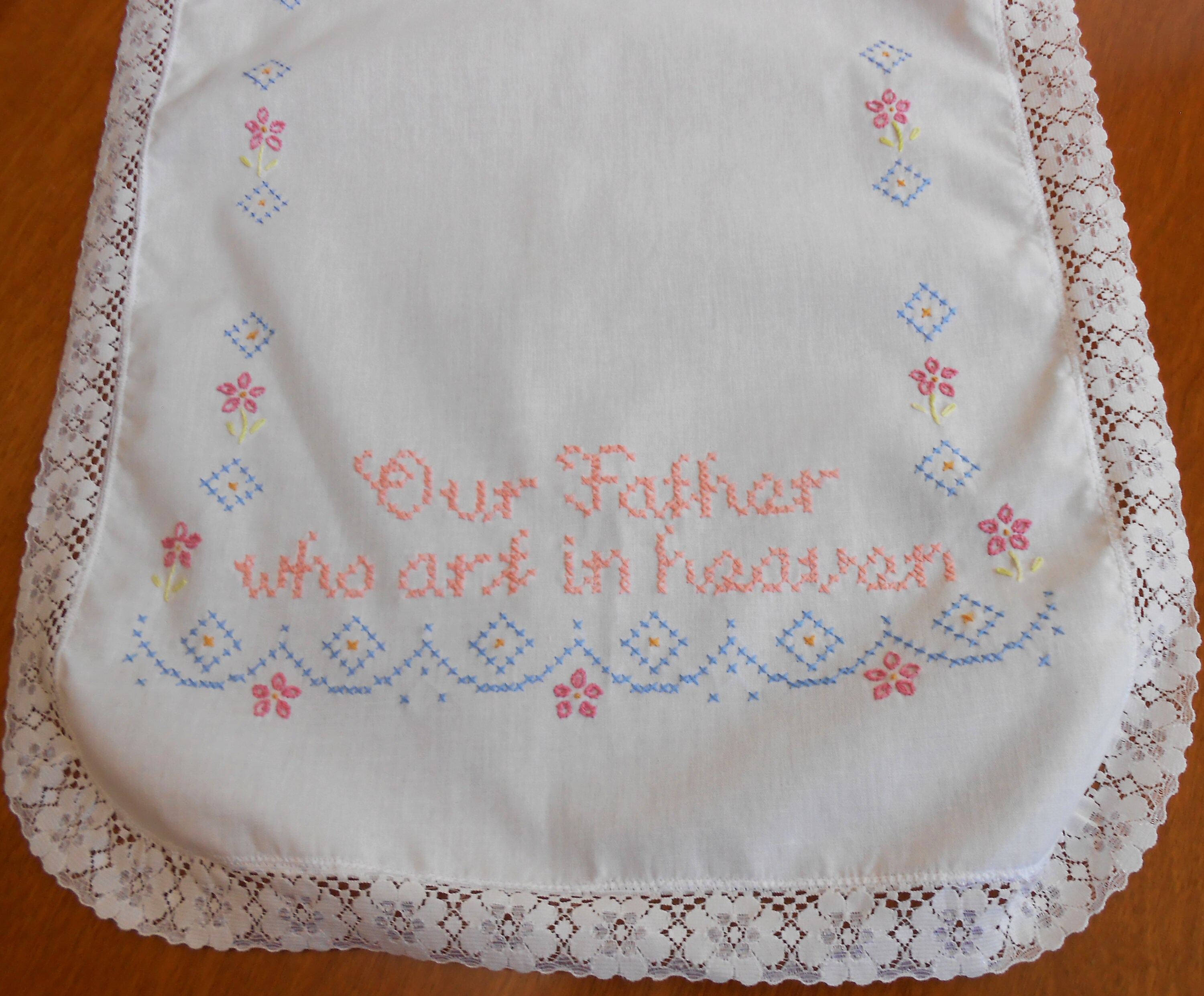 Lord's Prayer Runner Hand Embroidered Vintage Table Runner With Lace ...